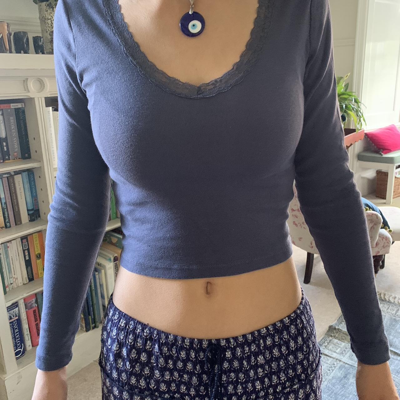 Subdued blue long sleeve lace top Blue gray Size S... - Depop