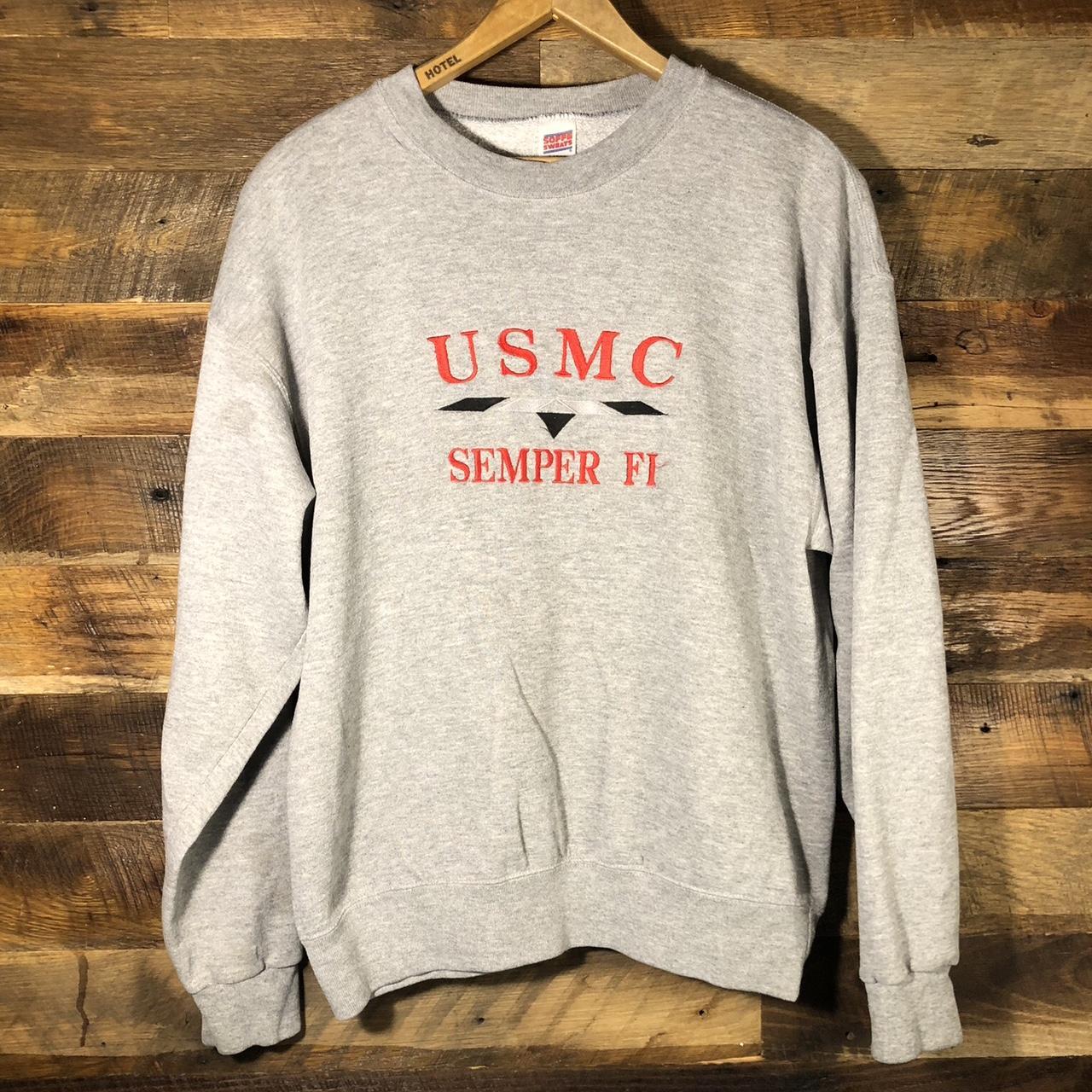 Vintage USMC Crewneck. Made in USA Size: 26x23... - Depop