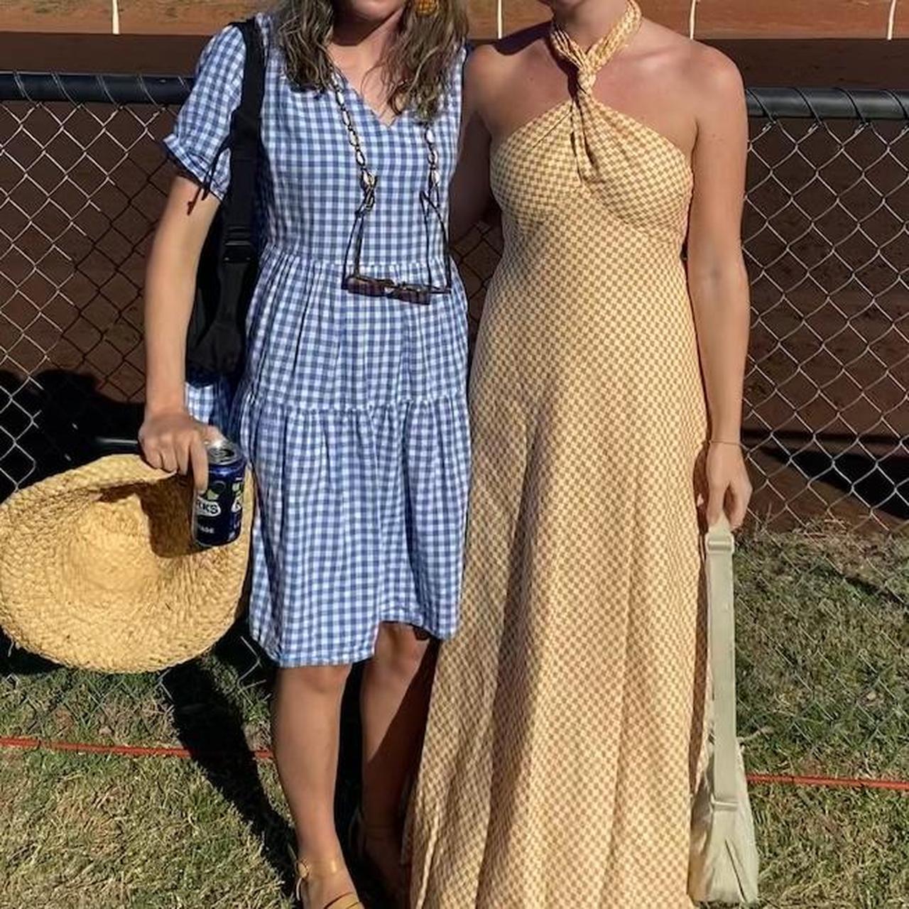 DISSH Gaia Mango Geo cross halter dress in orange... - Depop