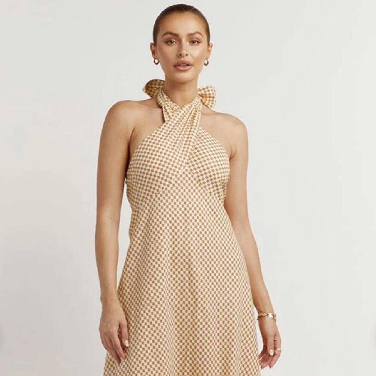 DISSH Gaia Mango Geo cross halter dress in orange... - Depop