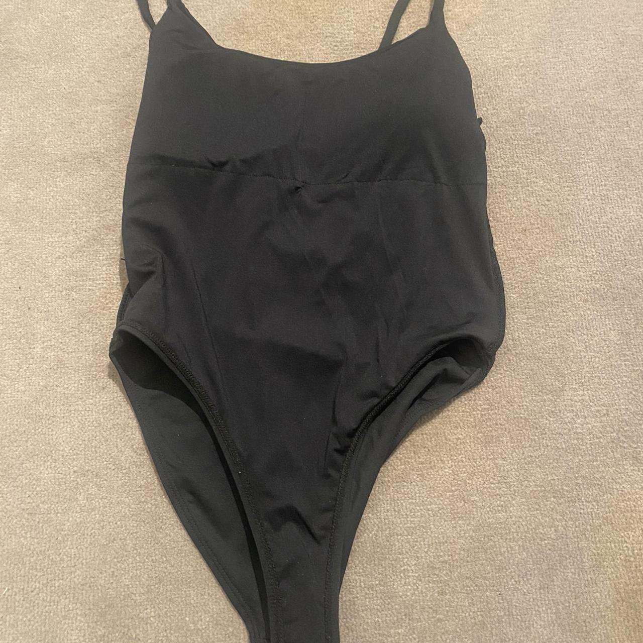 Open back, high waisted black one piece swim suit... - Depop