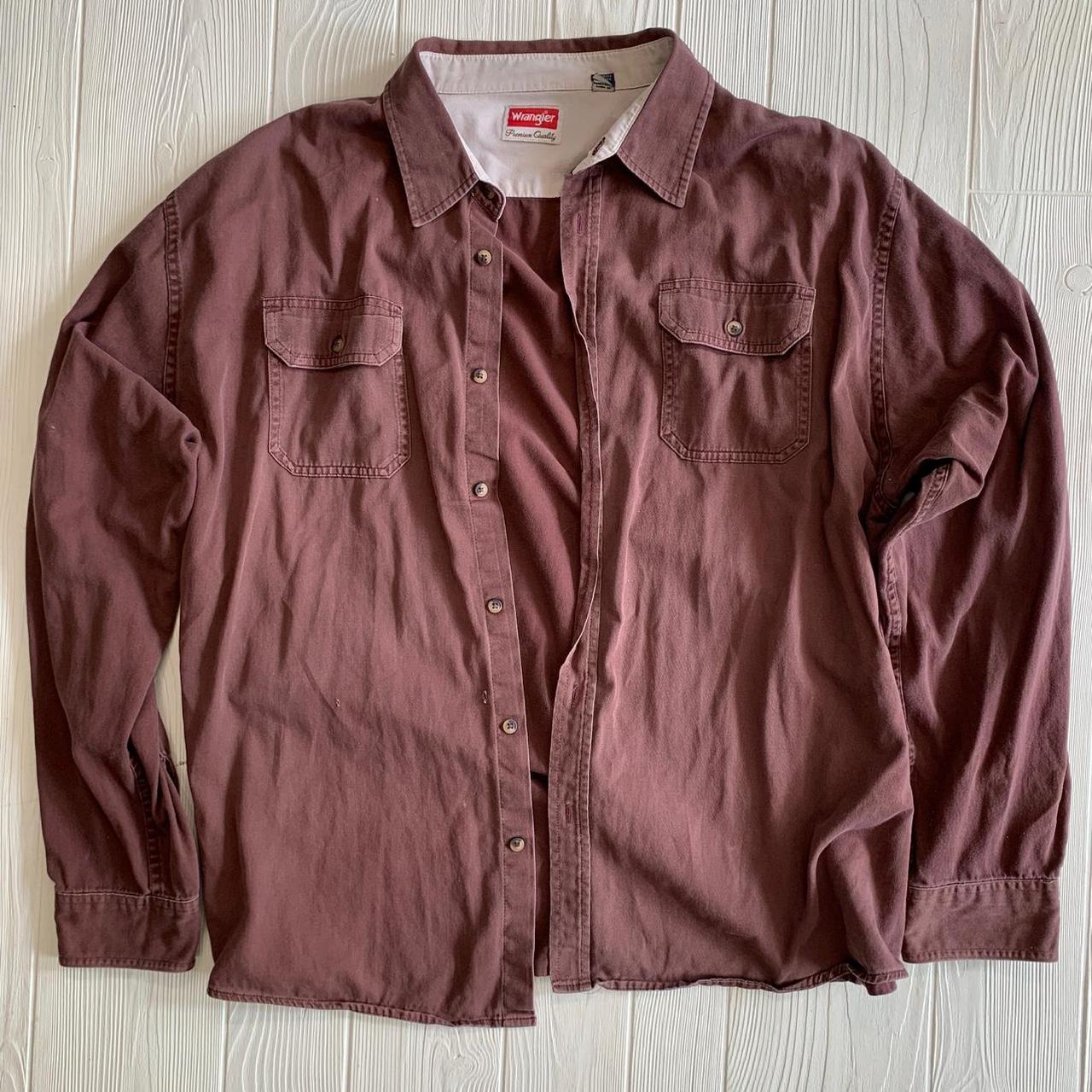 Brown Red vintage Wrangler button up over... | Depop