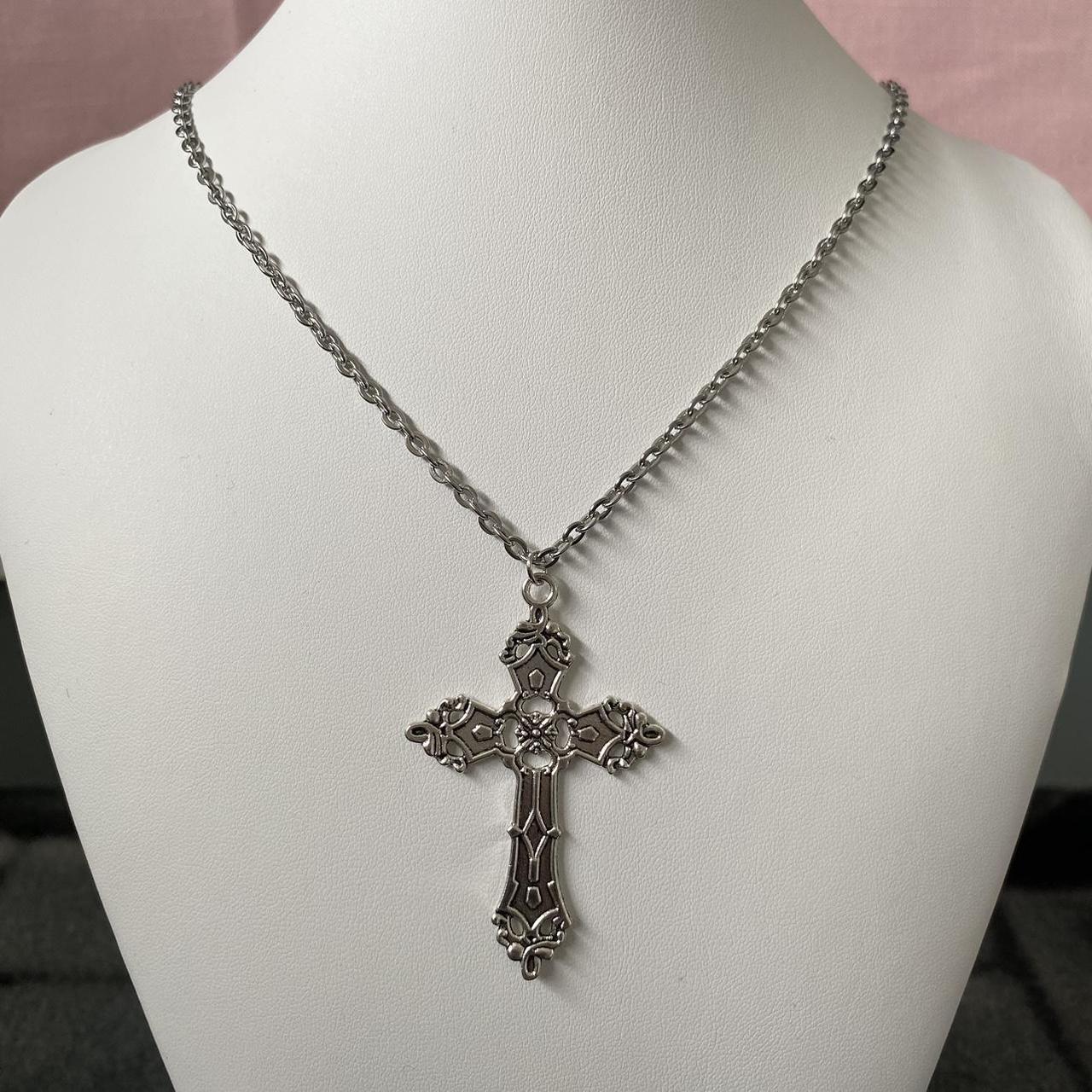Y2K Grunge Goth Cross Necklace Measures: Chain 45cm... | Depop