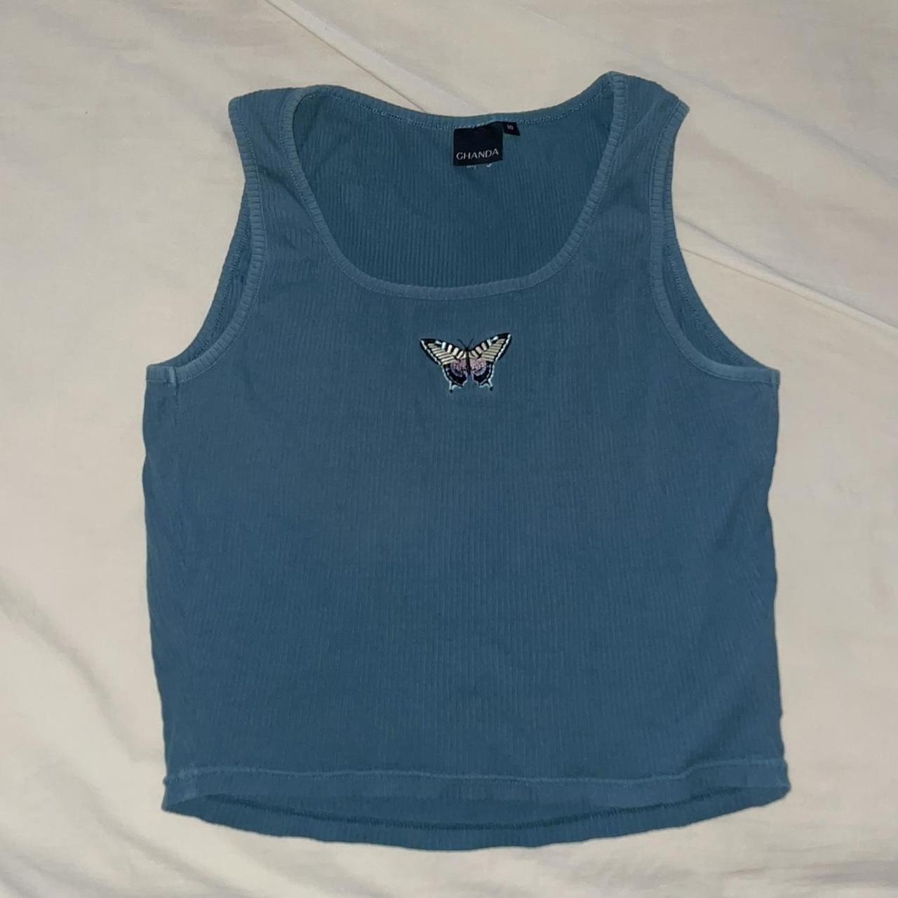 Ghanda butterfly tank top Slightly cropped Good... - Depop