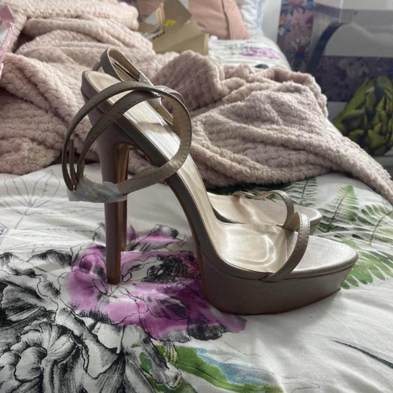 Prettylittlething nude platform heels size 7. Never... - Depop