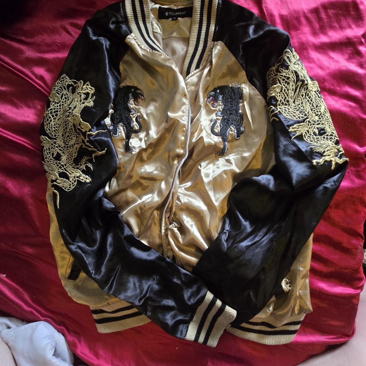 rocawear jacket, silk with embroidered design.... | Depop