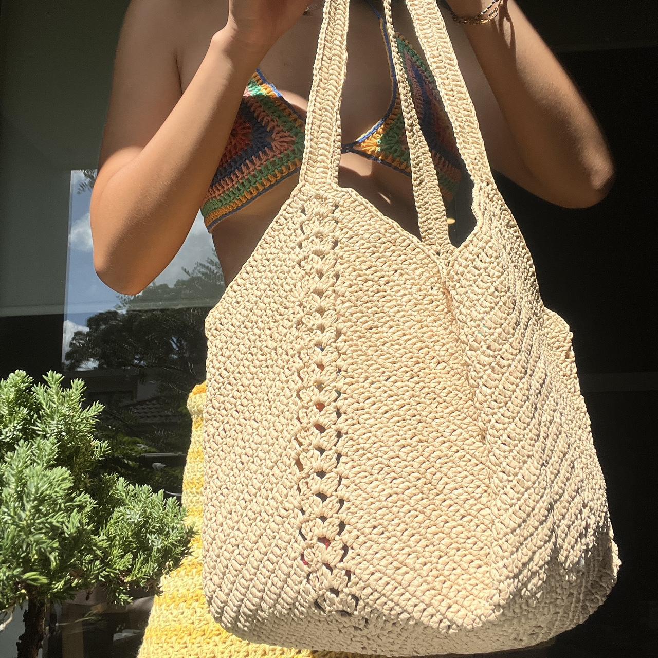 Hand Made Oat color raffia grass shoulder bag... - Depop