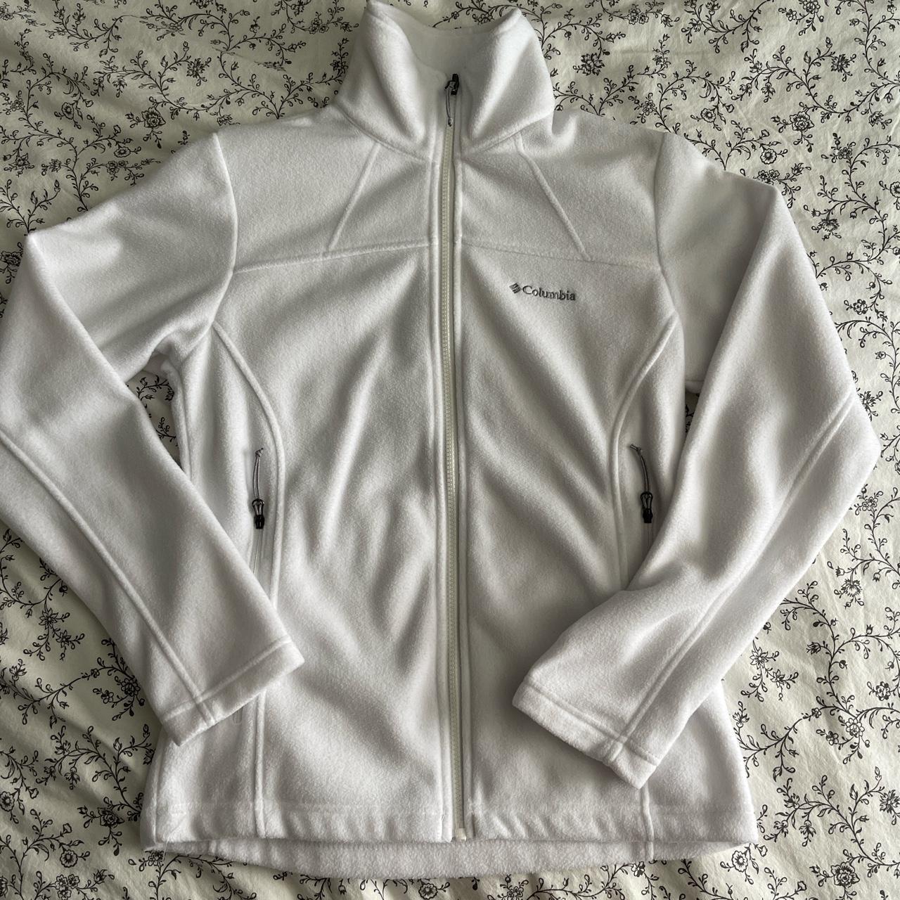 White Columbia fleece zip up sweater - Depop