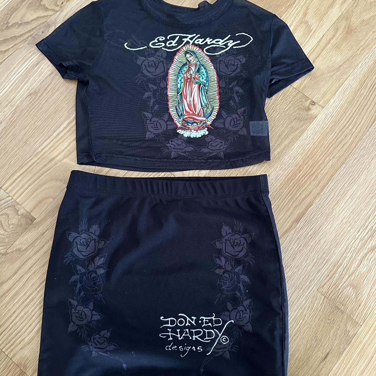 2 piece Ed Hardy set - skirt and top #y2k mesh brand... - Depop