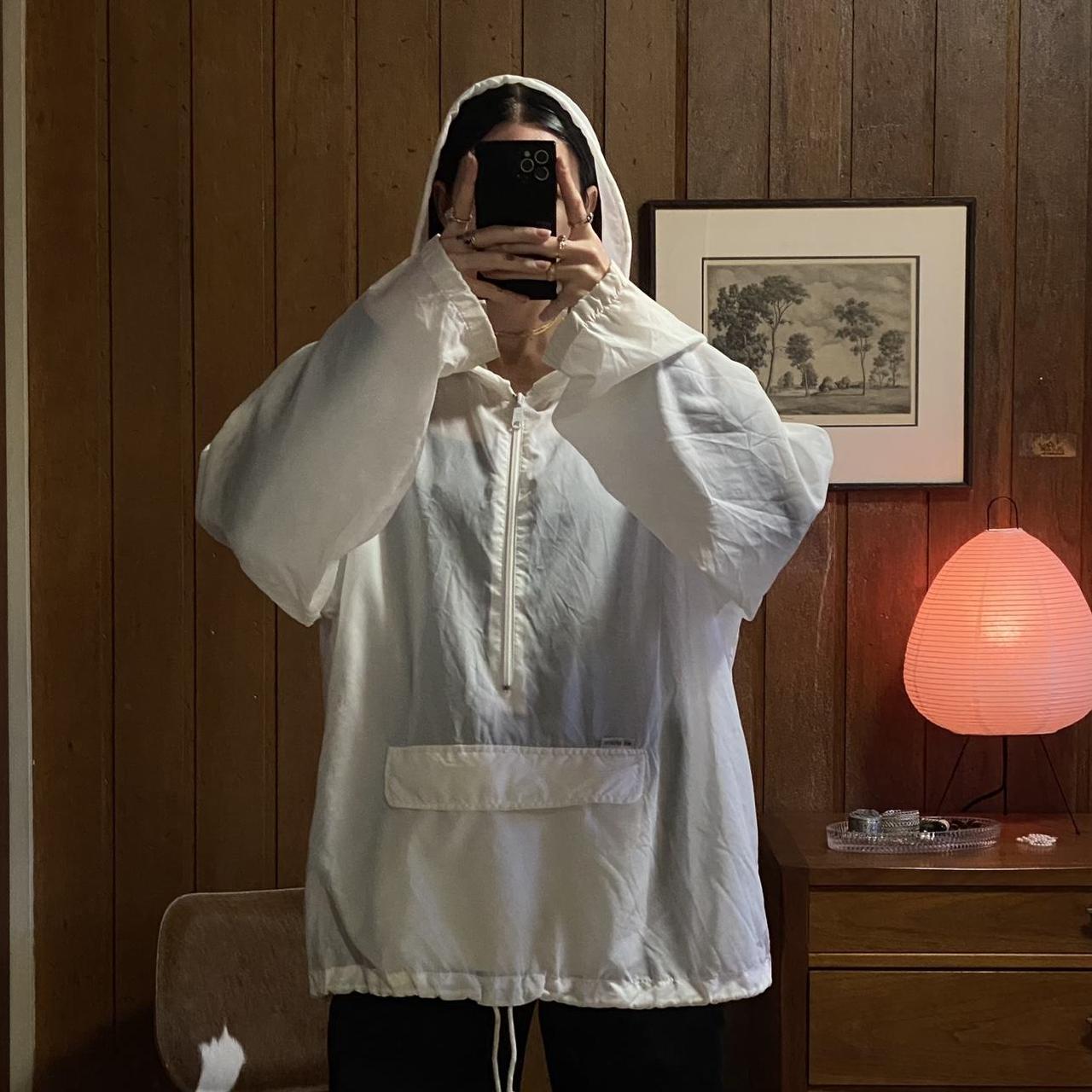 vintage sheer half zip windbreaker with hood + pouch... - Depop