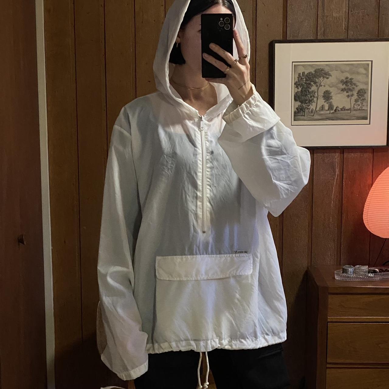 vintage sheer half zip windbreaker with hood + pouch... - Depop