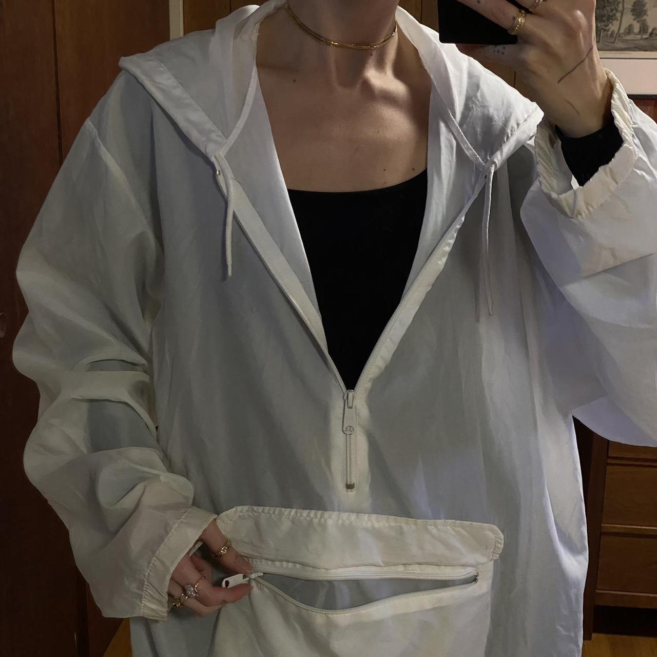 vintage sheer half zip windbreaker with hood + pouch... - Depop