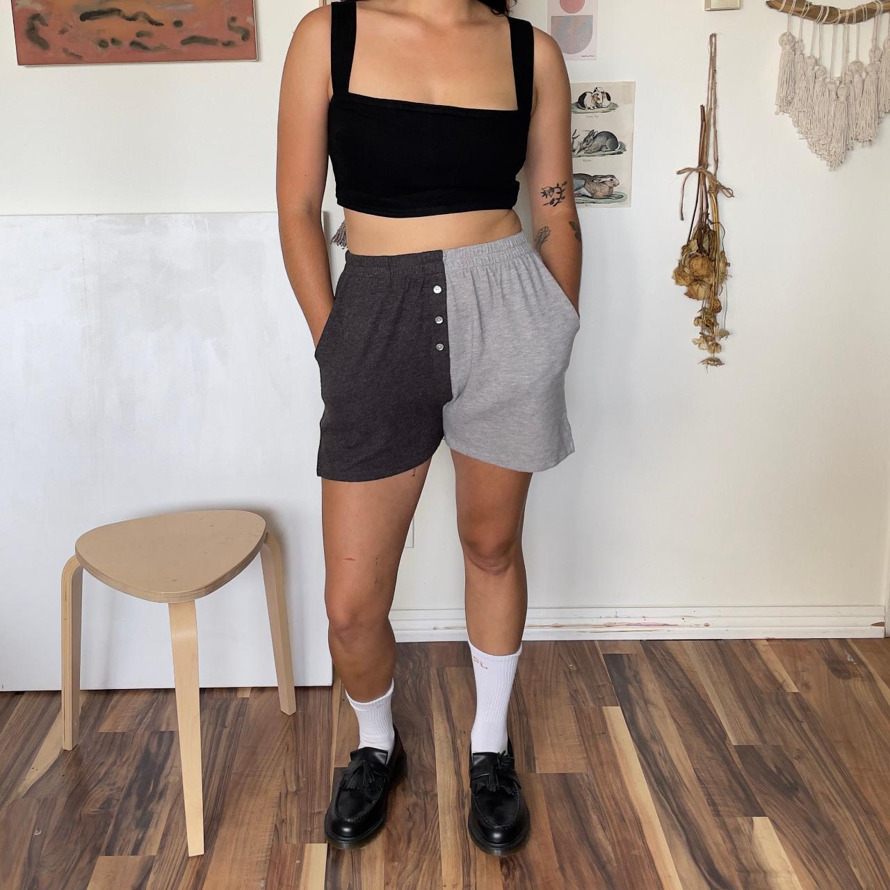 Small gray contrast cashmere Donni boxer shorts.... - Depop