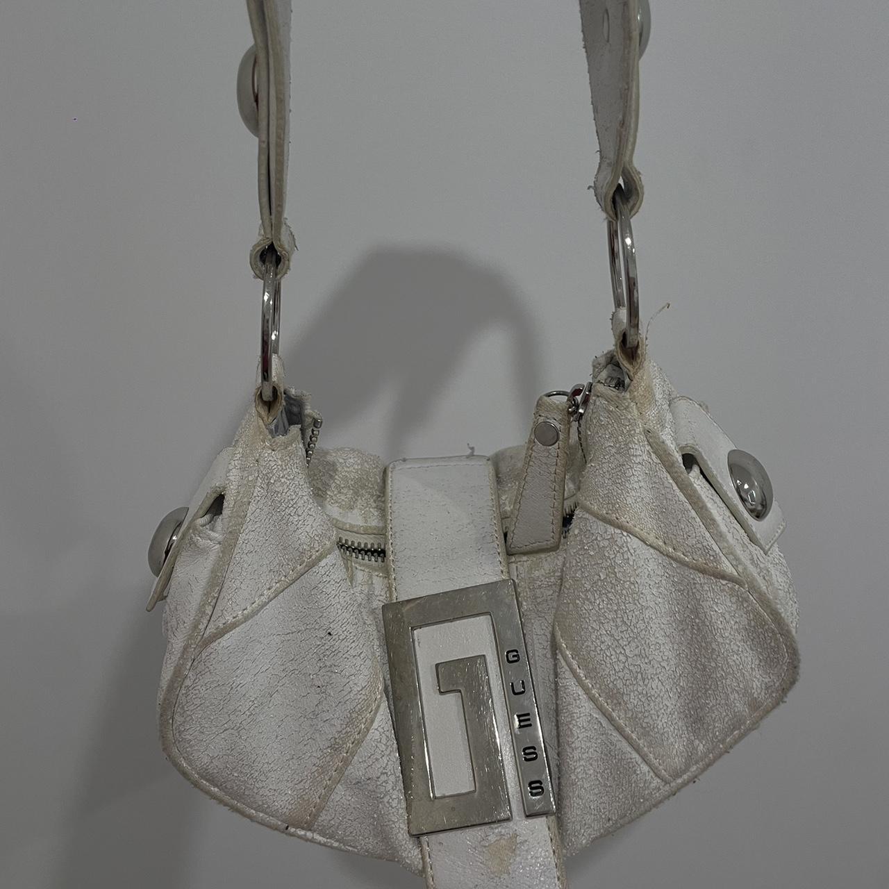 Guess white and silver shoulder bag with silver... - Depop