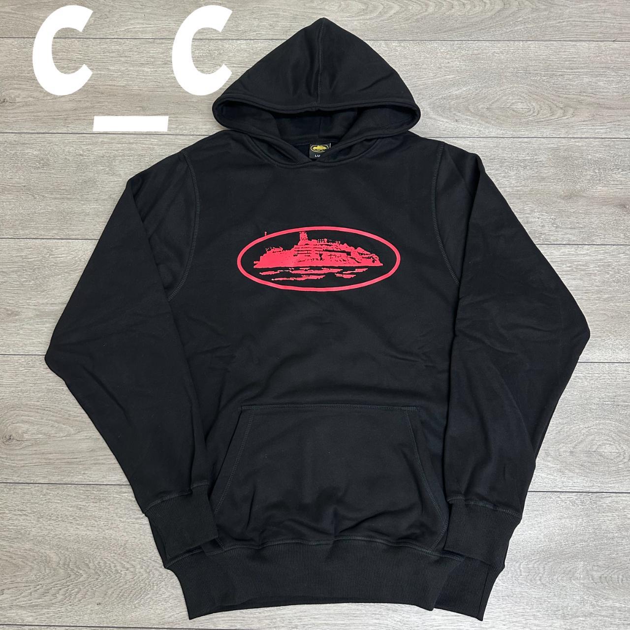 Corteiz Red Alcatraz Chest Printed Logo Hoodie |... | Depop