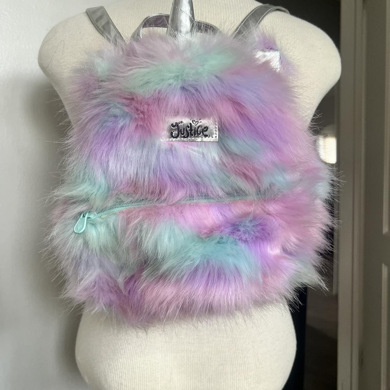 Justice unicorn furry mini back pack. Cute for raves... - Depop