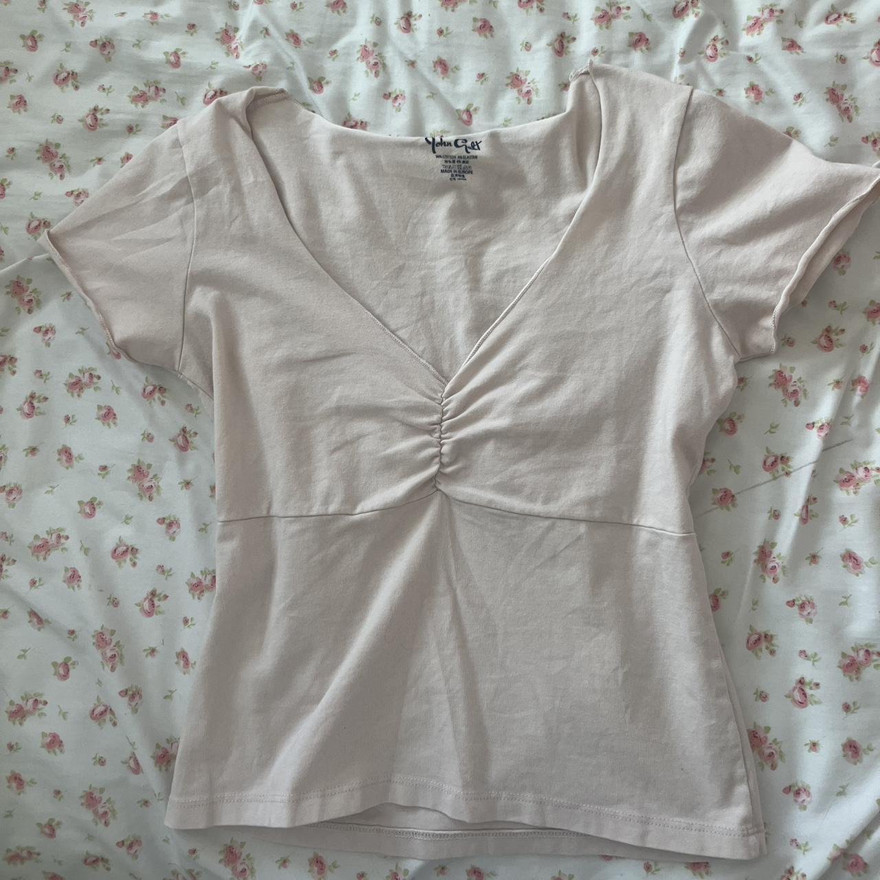 baby pink brandy melville short sleeve top with... - Depop
