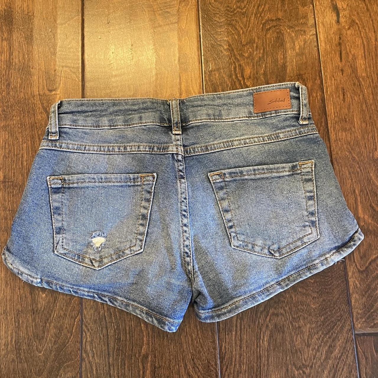 super cute low rise blue denim shorts with... - Depop