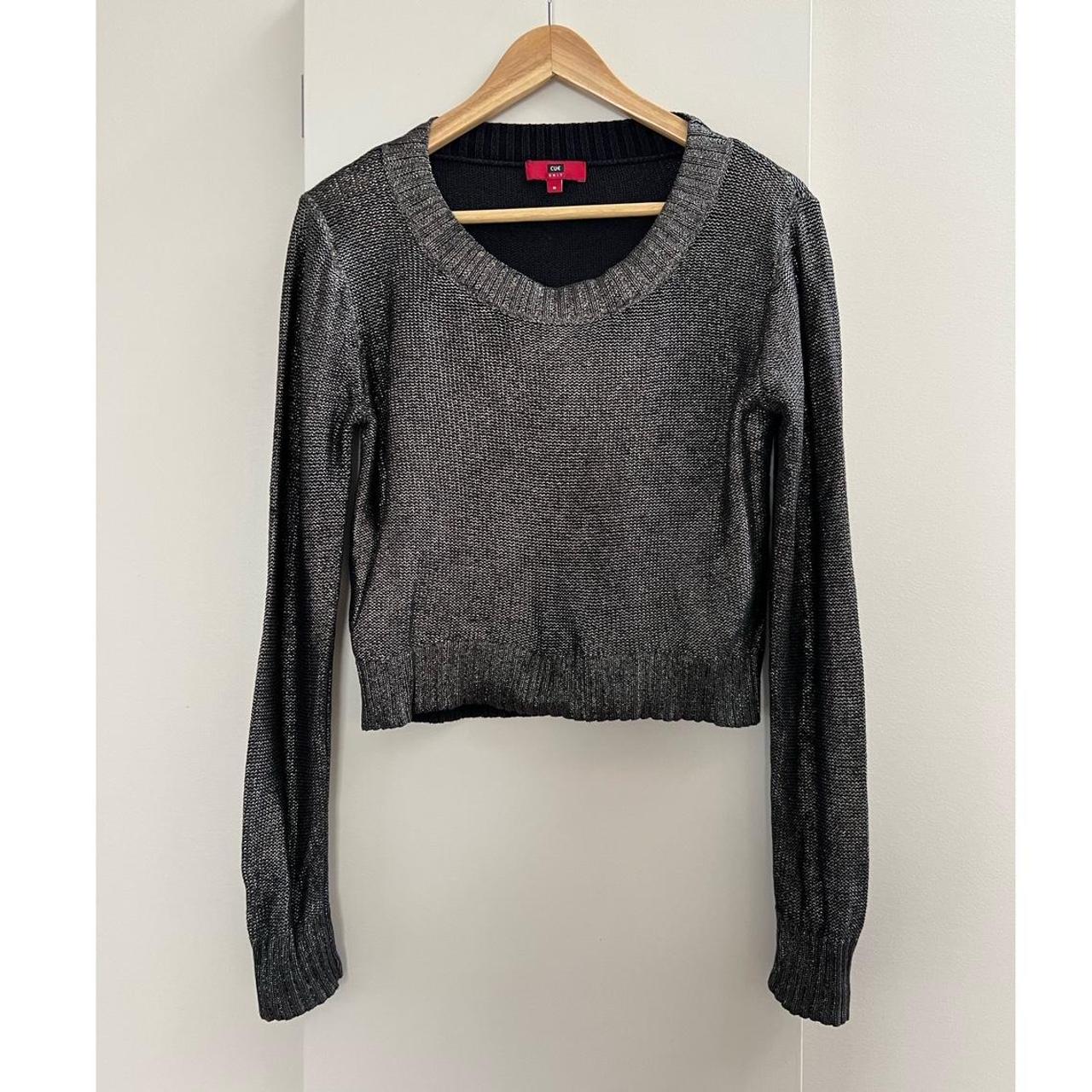 Cue cotton cropped knit in metallic silver size M.... - Depop