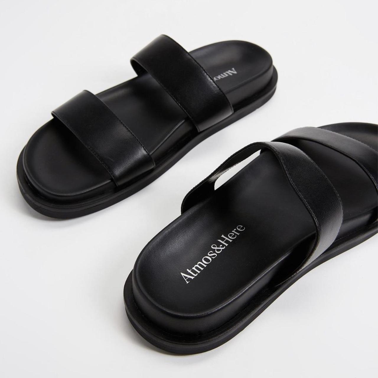 ATMOS & HERE Leather Slides Sandals Black Size AU... - Depop