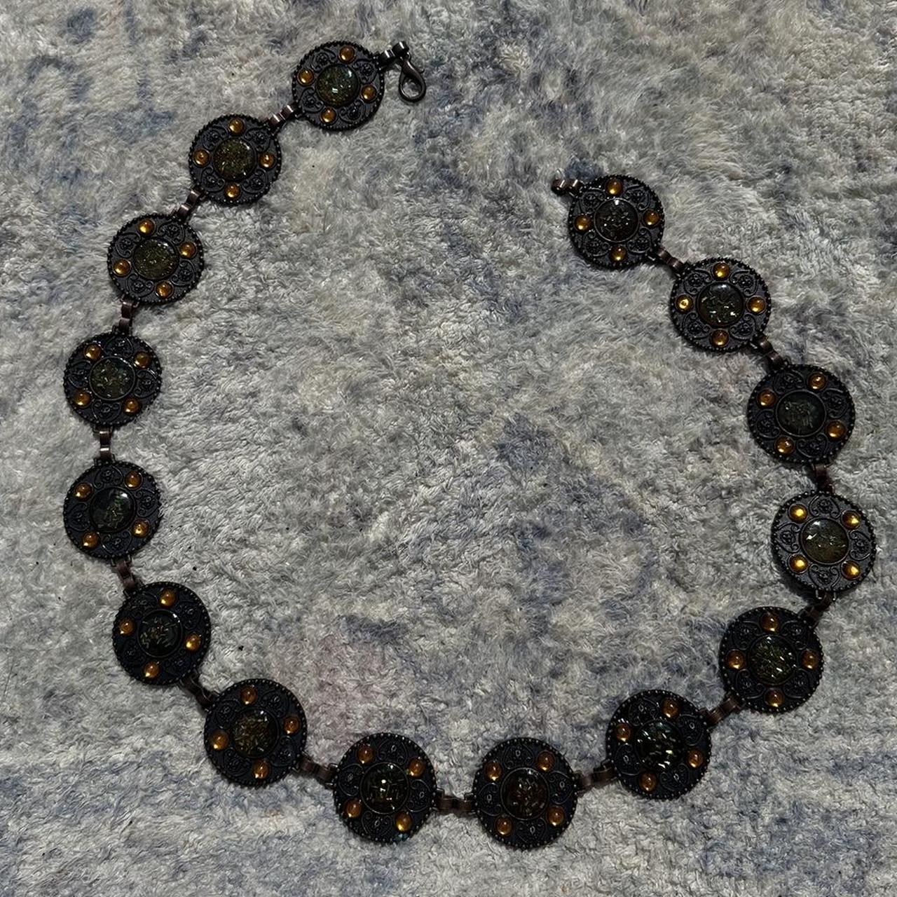 Black and gold metal disc belt with gold detailing,... - Depop