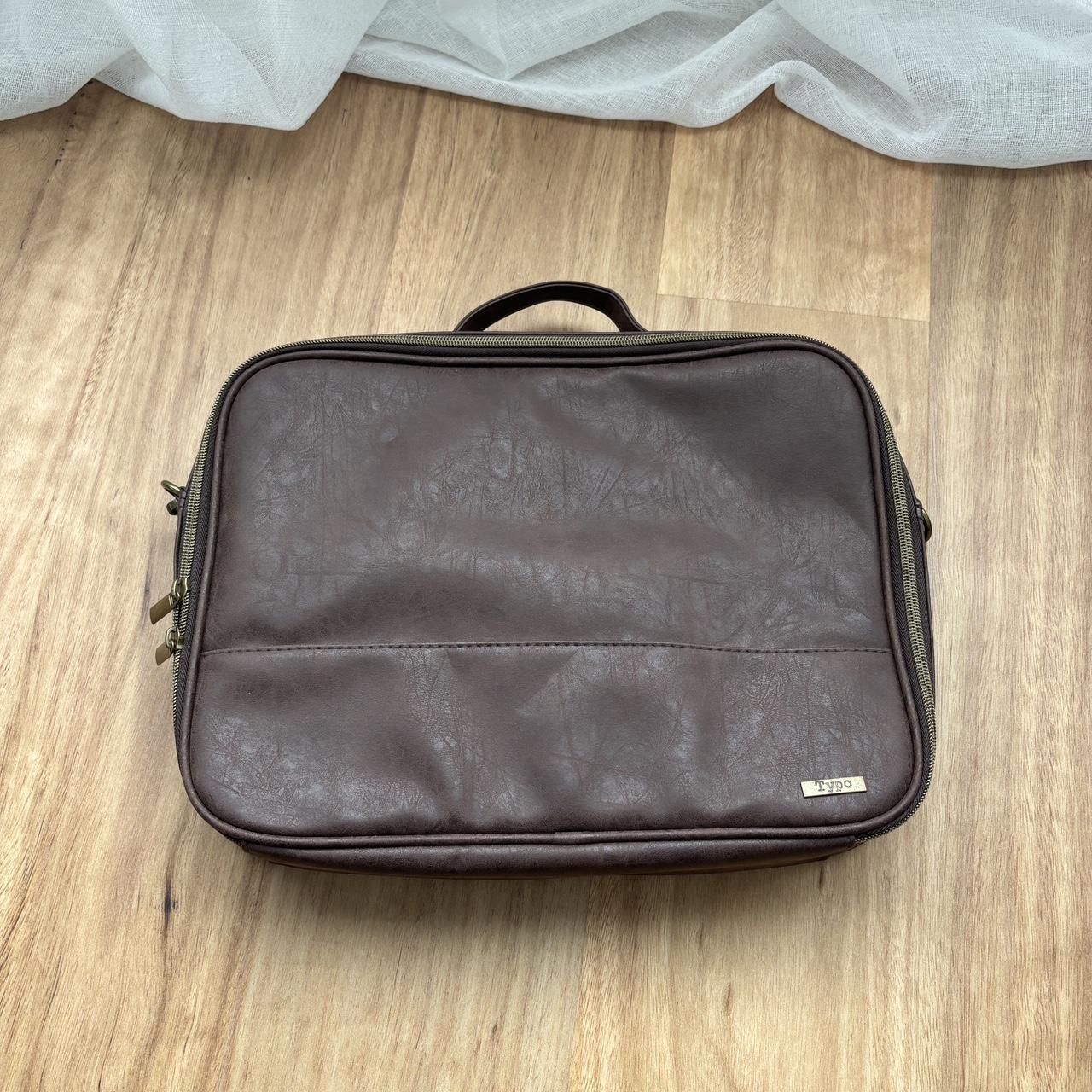 Typo Laptop Bag in Faux Brown Leather Never used,... - Depop