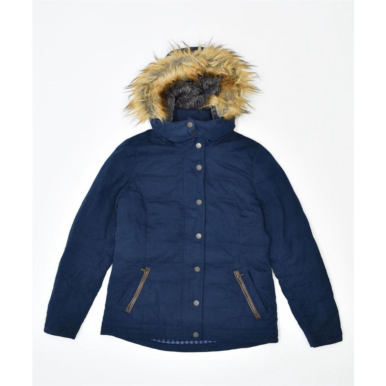 FAT FACE Womens Hooded Parka Jacket UK 10 Small Navy... - Depop