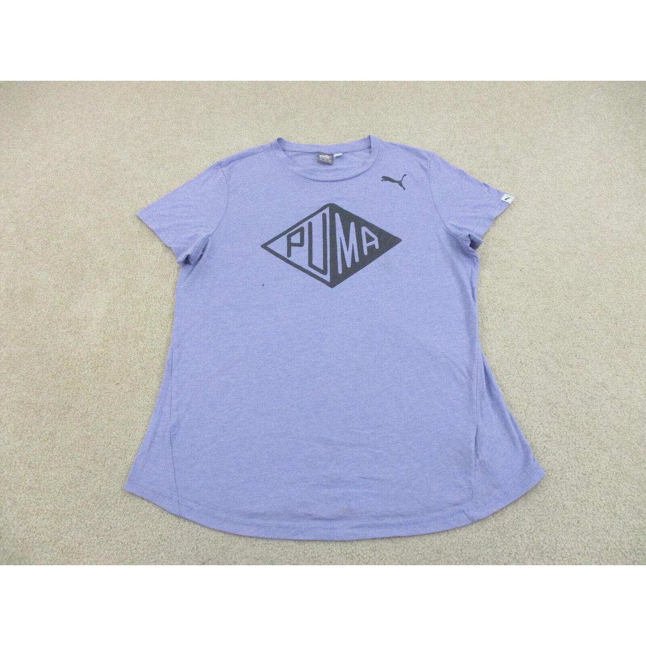 Puma Shirt Womens Extra Large Purple Black Spell Out... - Depop