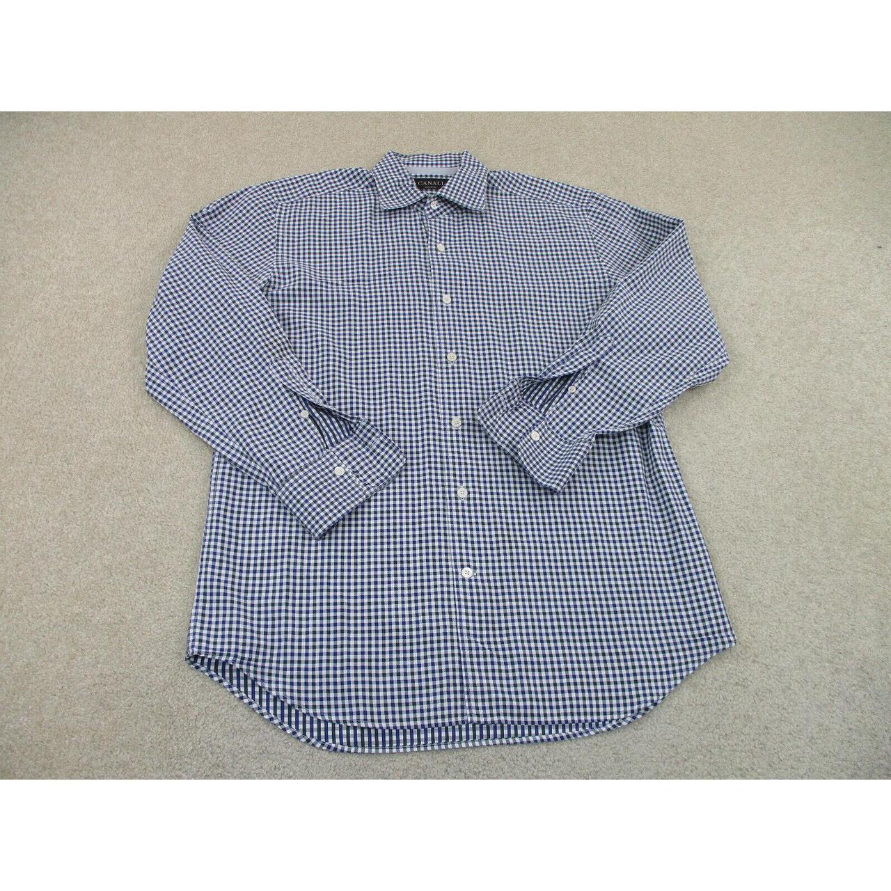 Canali Shirt Adult Medium Blue White Button Up Long... - Depop