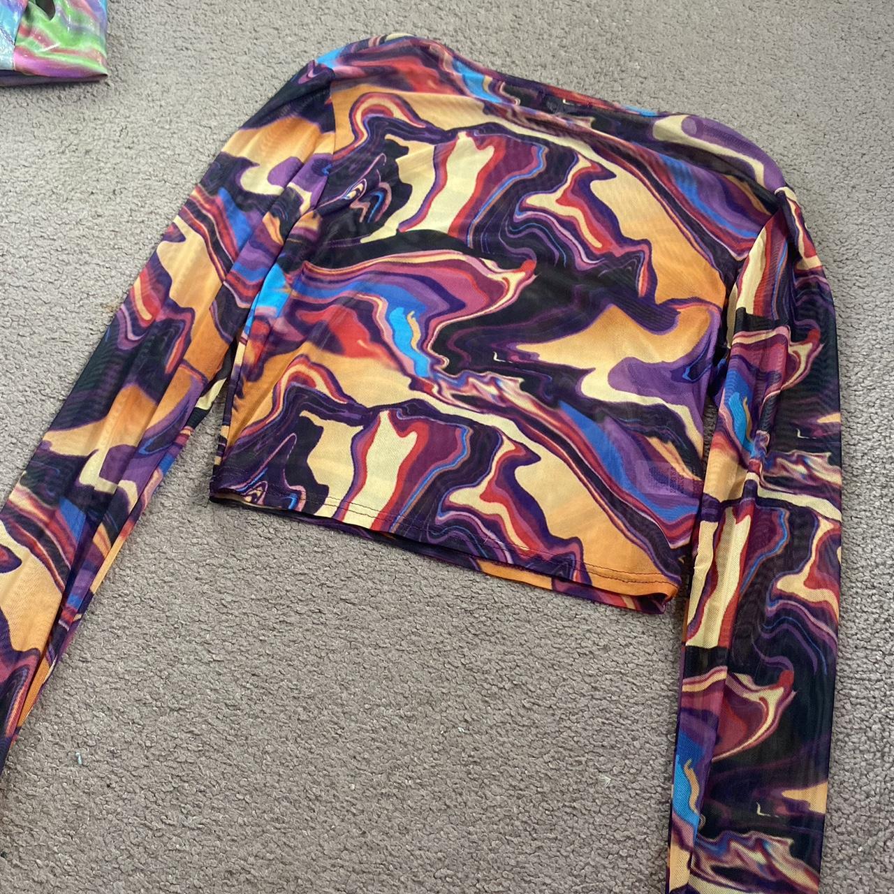 Multicoloured long sleeve mesh crop top, never wore... - Depop