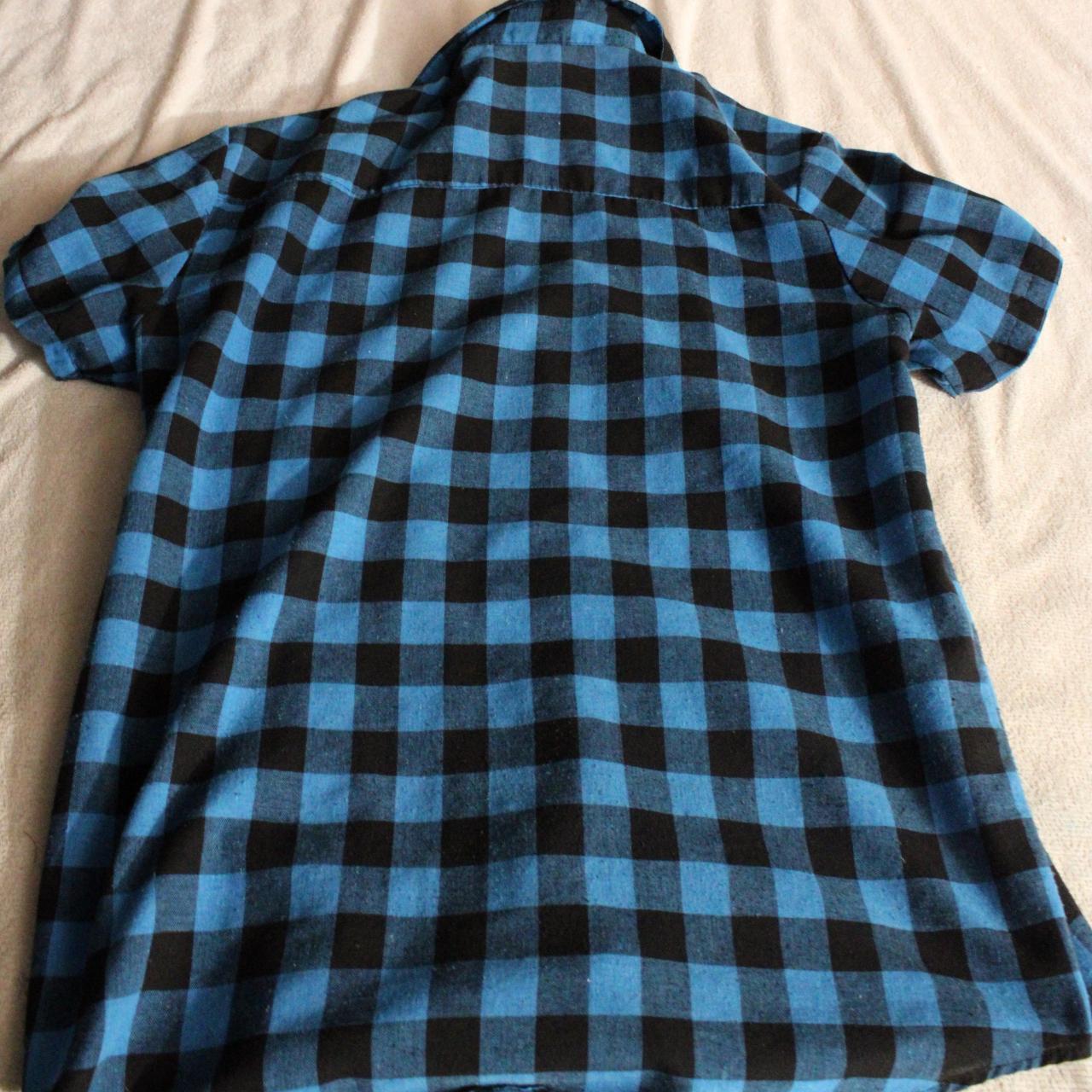 Short Sleeve Blue Flannel Button Up, tag says XXXL... - Depop