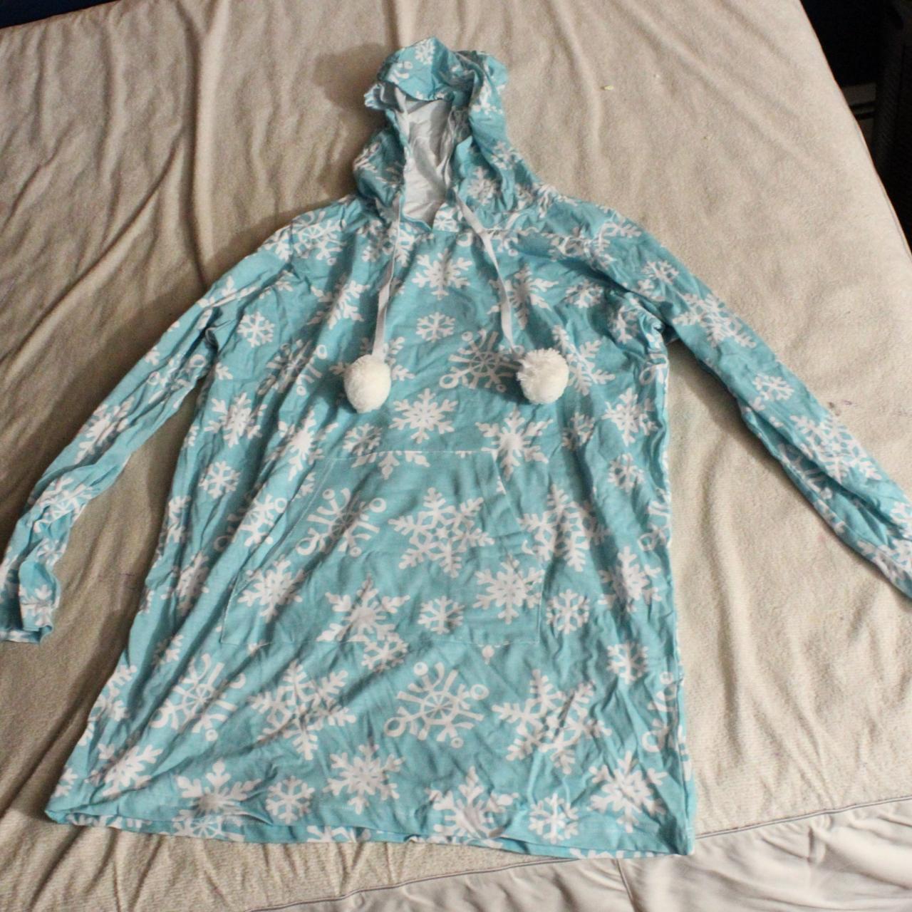 Light Blue Snowflake Hooded Shirt, very lightweight... - Depop
