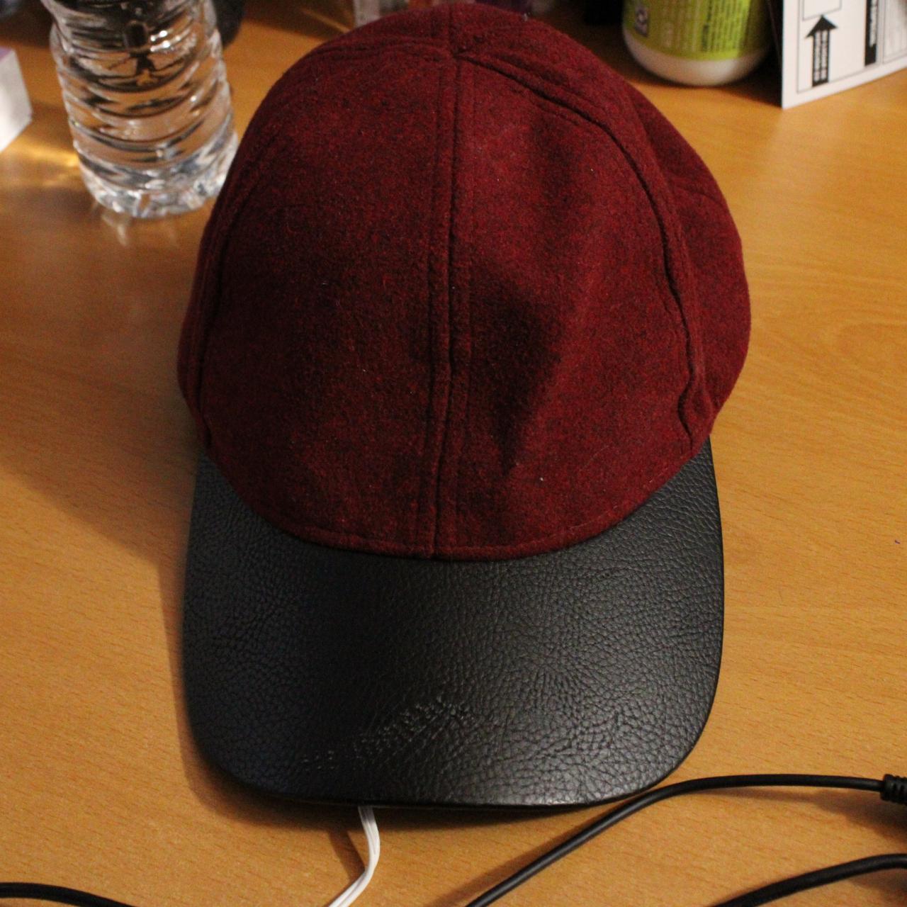 maroon and black baseball cap with adjustable velcro... - Depop