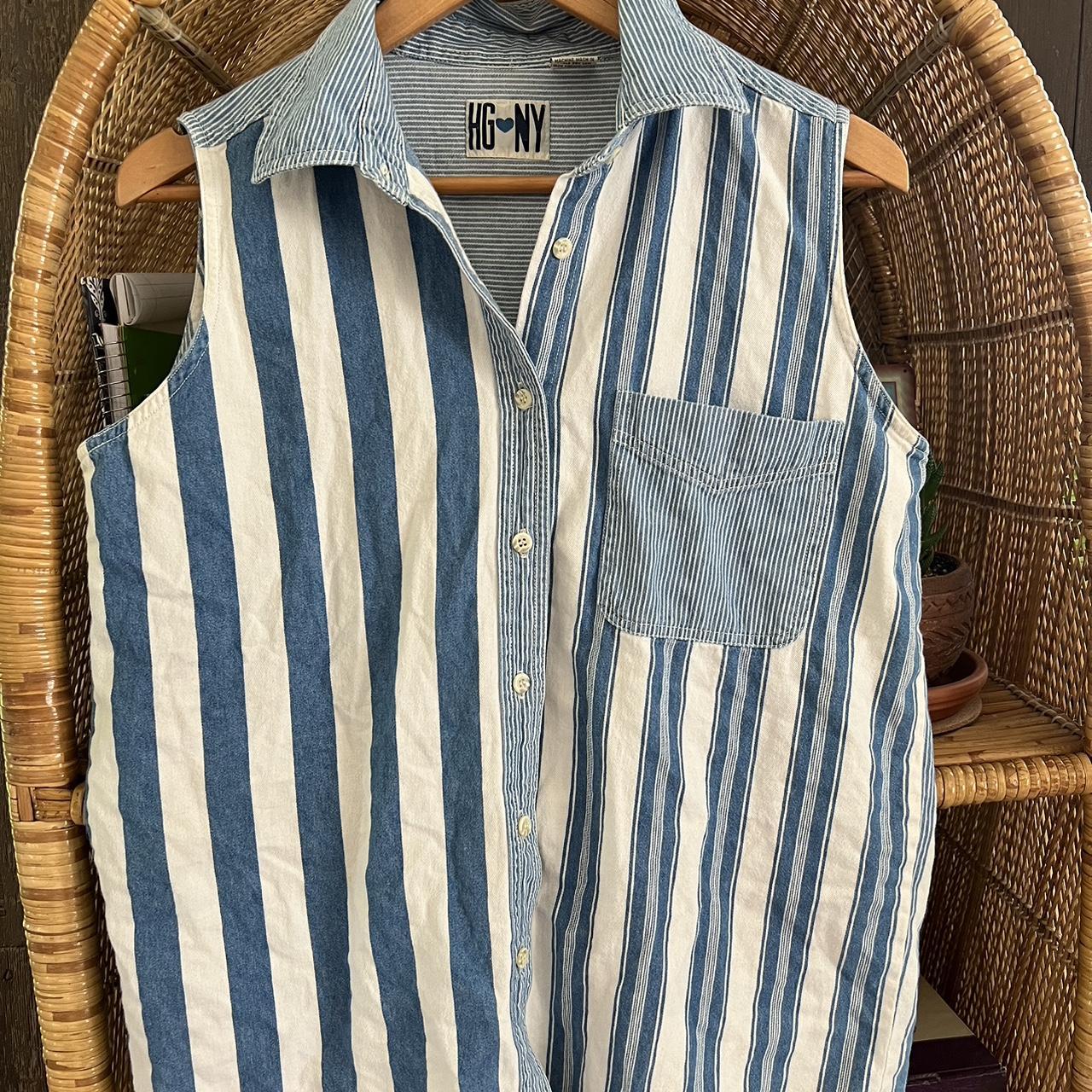 VTG Jean Striped tank button up - would be cute... - Depop
