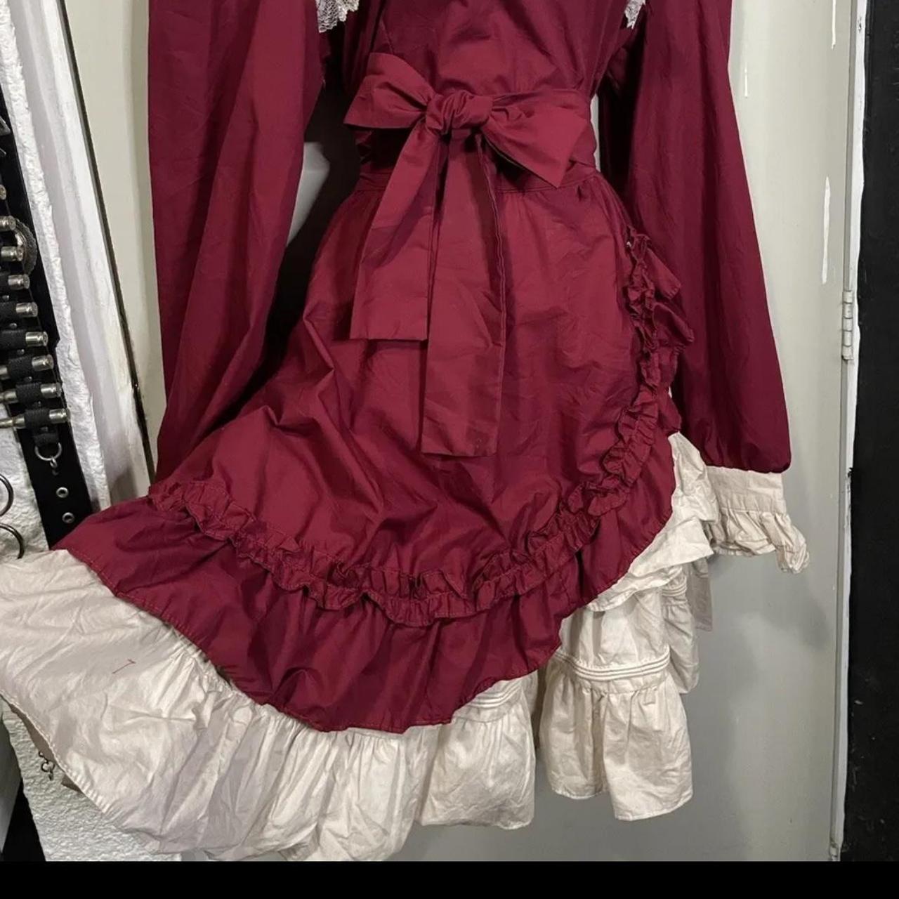 Beautiful red wine cosplay lolita retro style... - Depop
