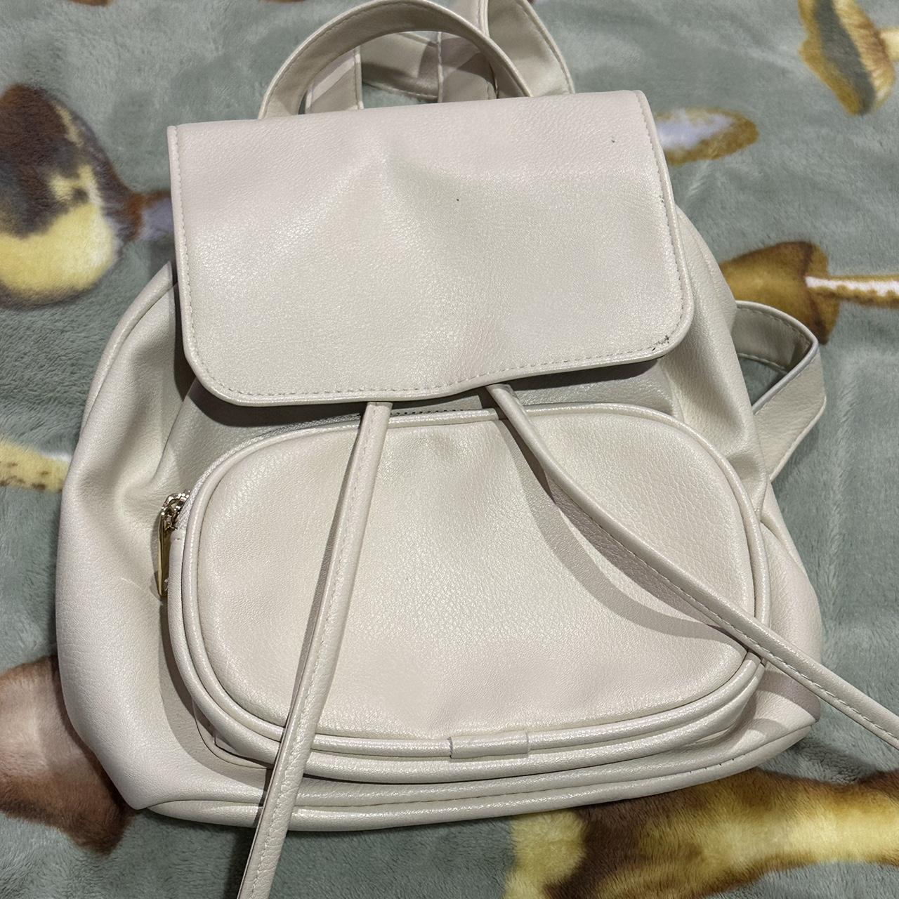 white faux leather mini backpack bookbag #backpack... - Depop