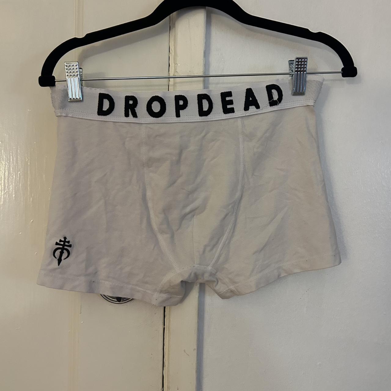 Y2K DROP DEAD Men’s white boxers - Marked size M,... - Depop