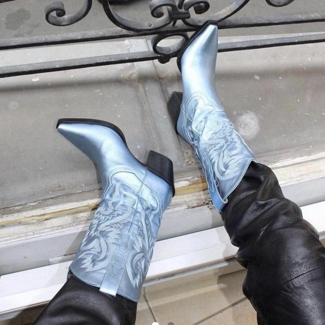 Brand new metallic blue cowboy boots size W... - Depop