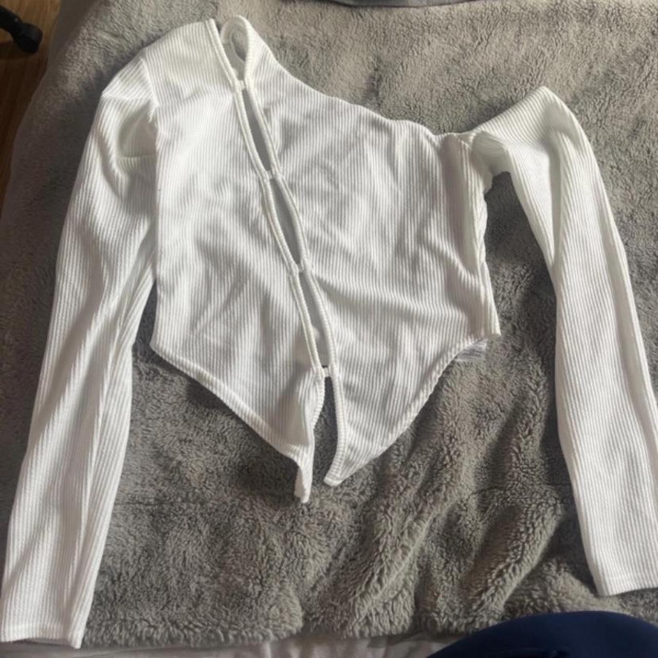 White cut-out long sleeve asymmetrical top / crop... - Depop