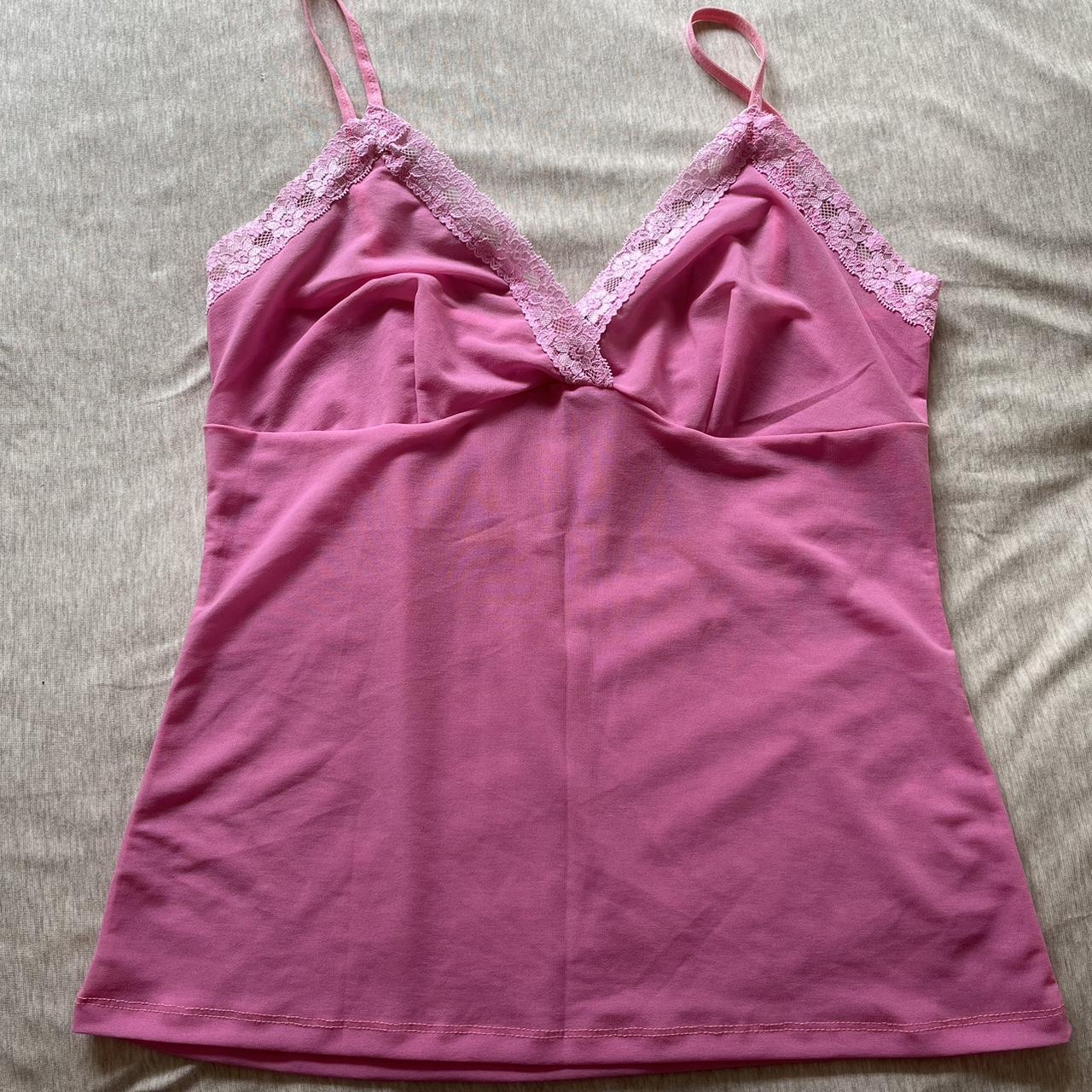 Cute pink sheer cami top. Would fit a size 12/14/M/L - Depop