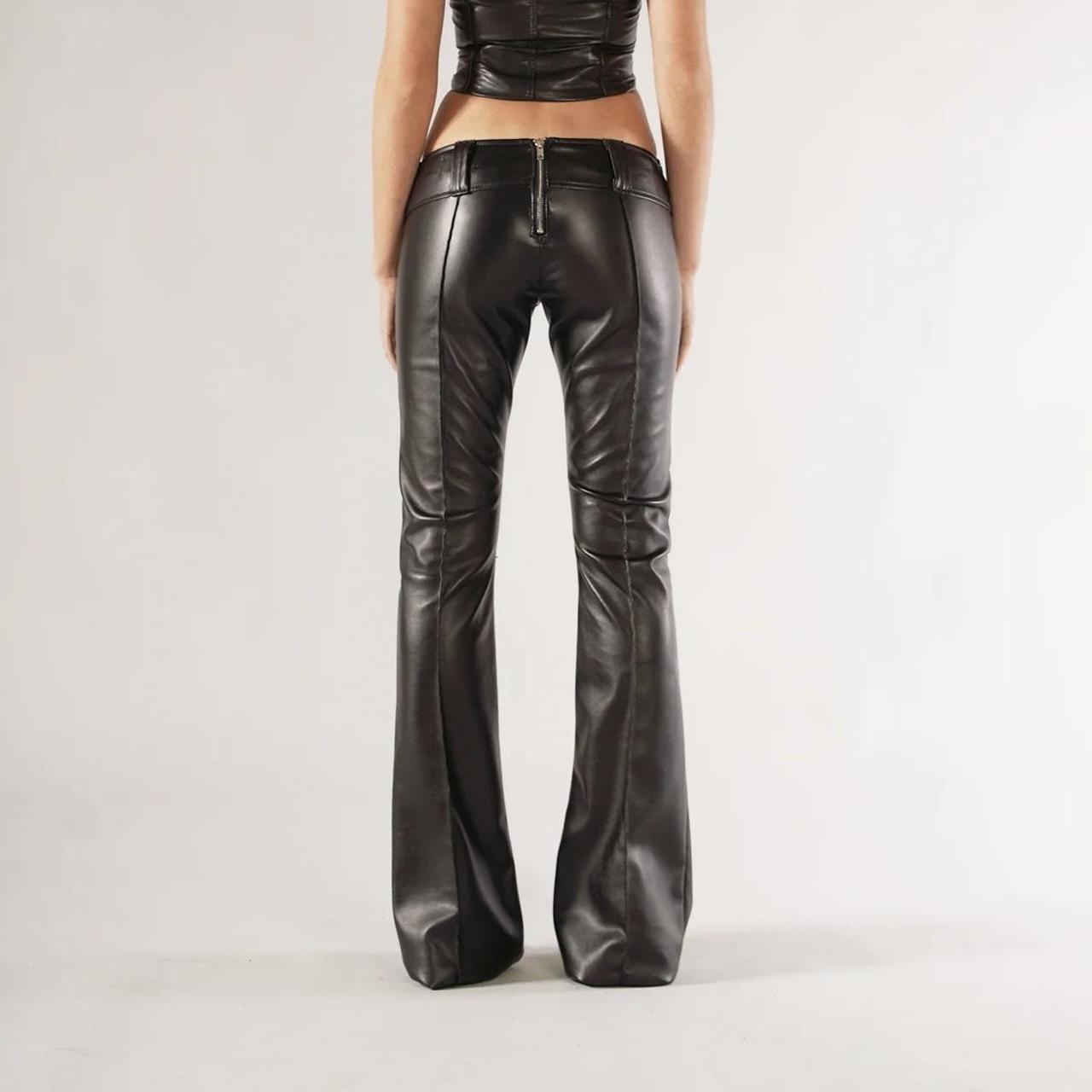 Revice Low Rise Flare Leather Pants with Zipper Size... - Depop