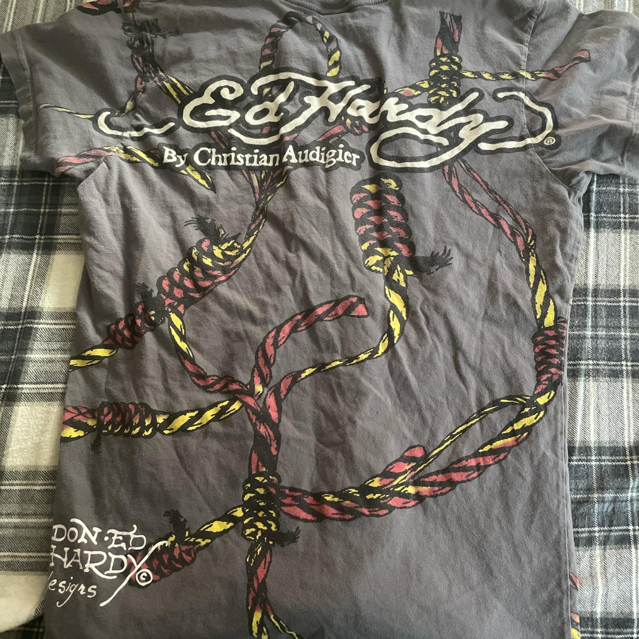 ed hardy shirt, large by the label but it would fit... - Depop