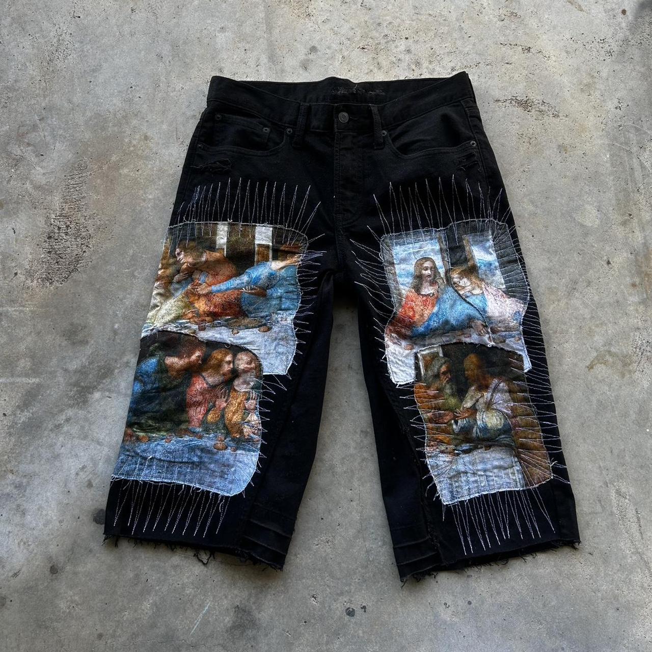 last supper flare denim jorts size 32 white... | Depop