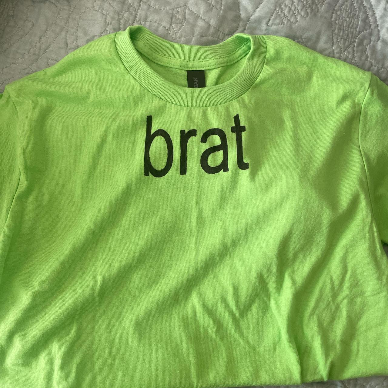 BRAT t shirt with written on brat with fabric marker - Depop