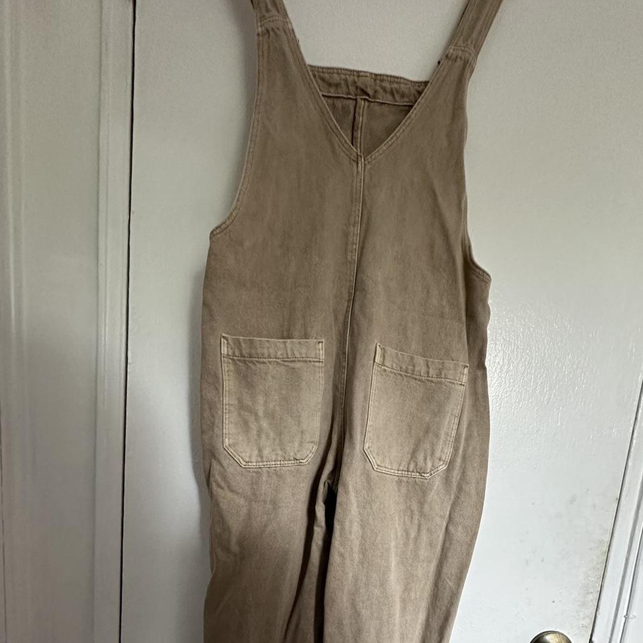 Pull and Bear Beige Overalls Size small Adjustable... - Depop