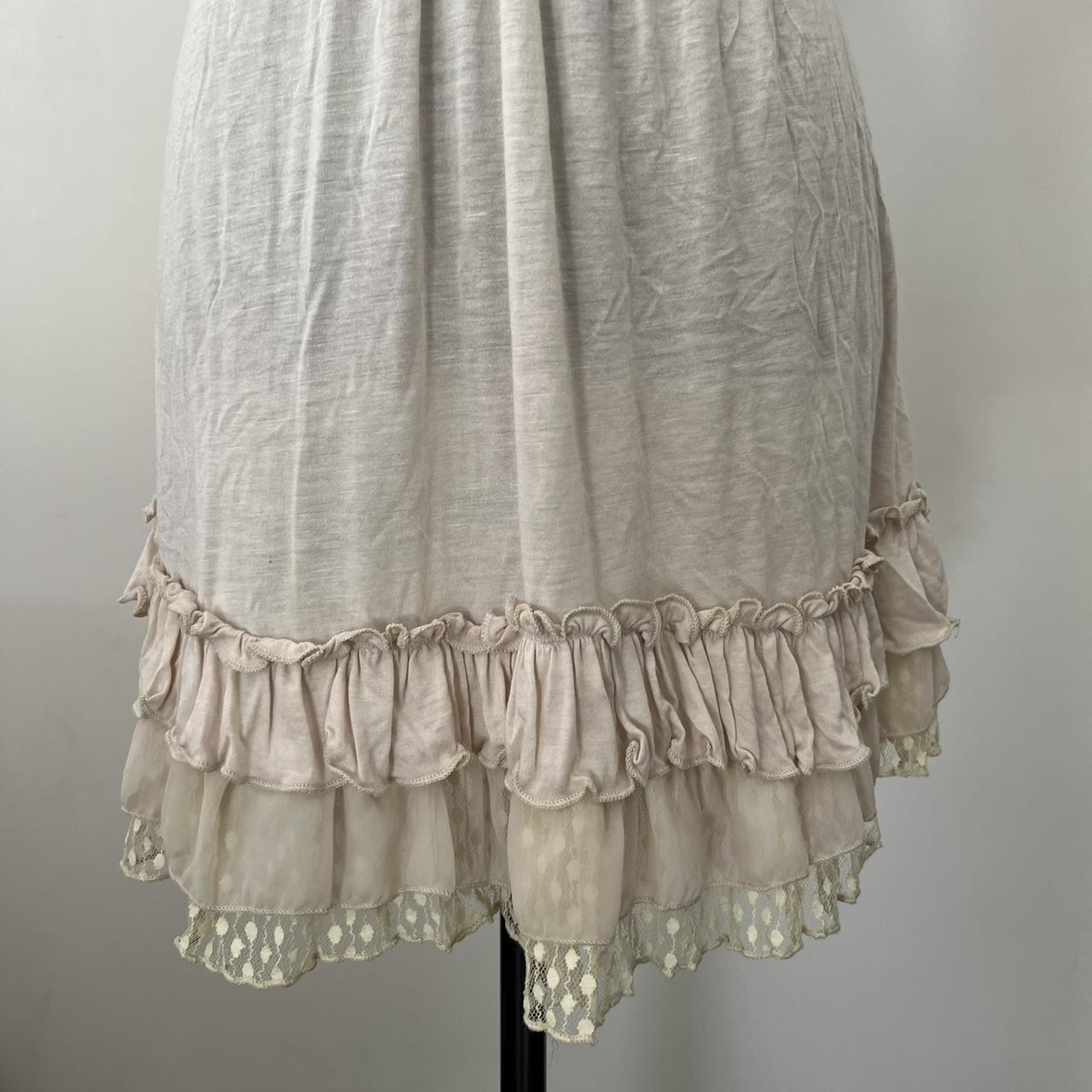vintage cream ruffled mini dress, mesh and lace... - Depop