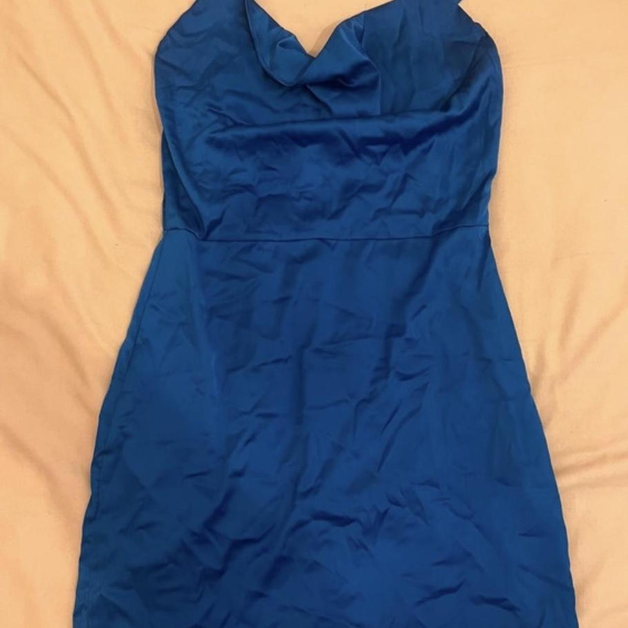Blue satin cowl neck mini dress from ASOS - Depop