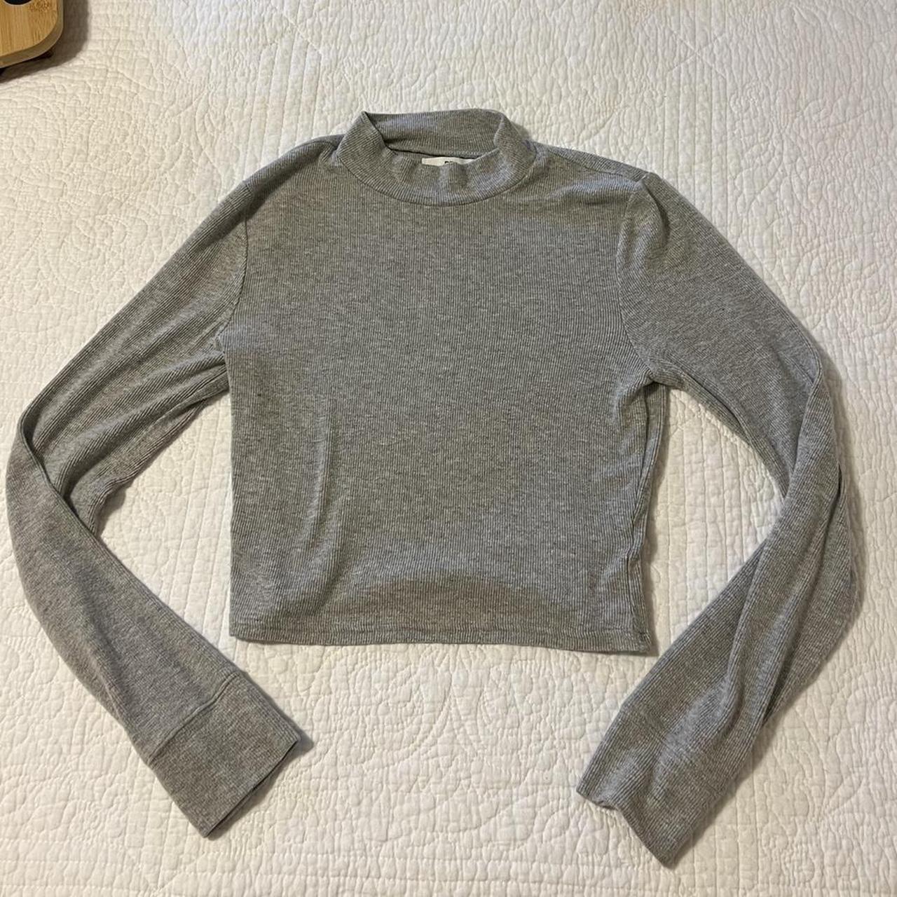Grey ribbed sweater with collared neck line from... - Depop
