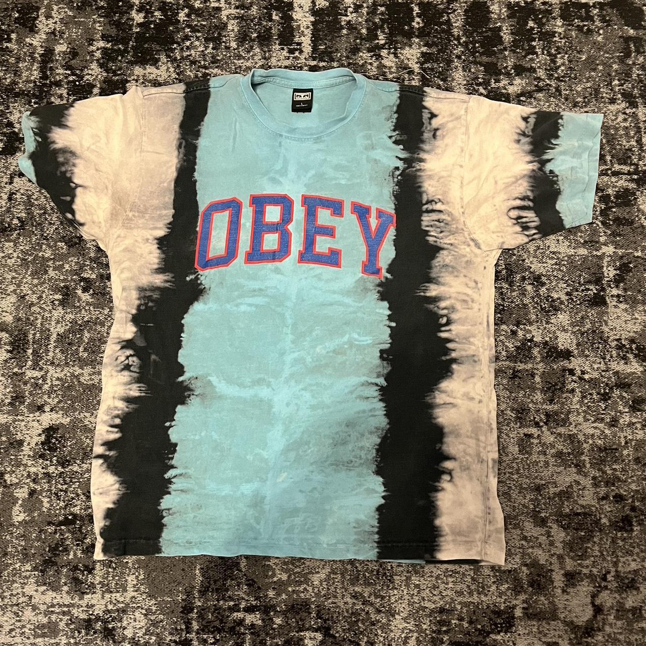 Obey college font shirt - Depop