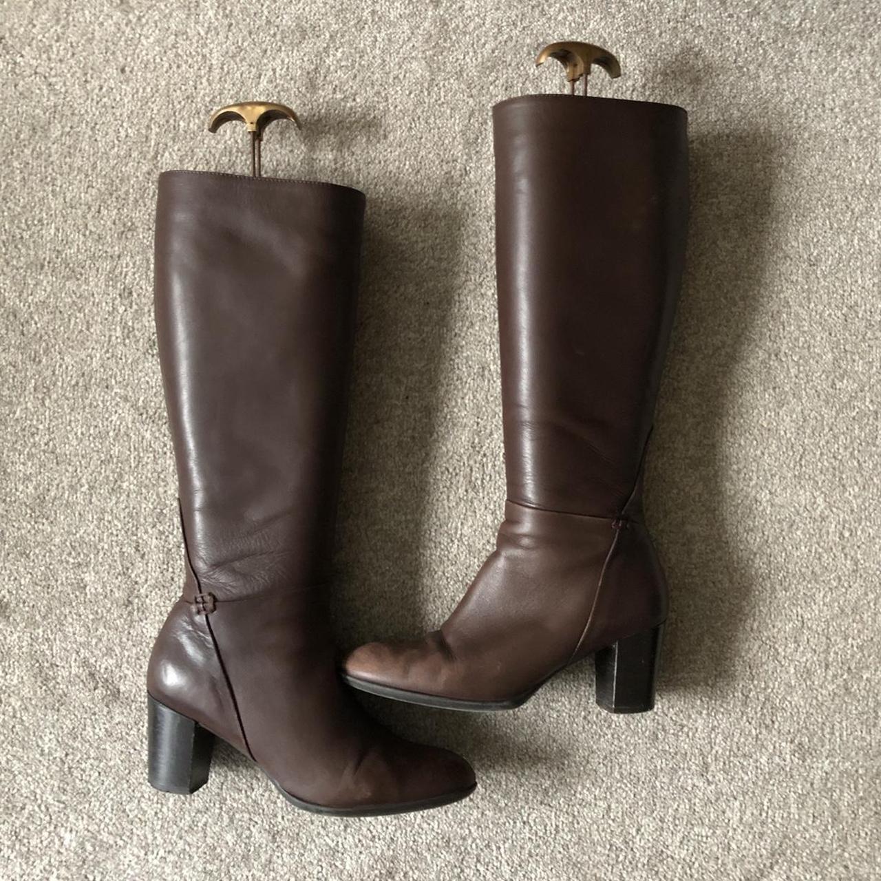 Preloved brown leather knee high boots, size 37/uk... - Depop
